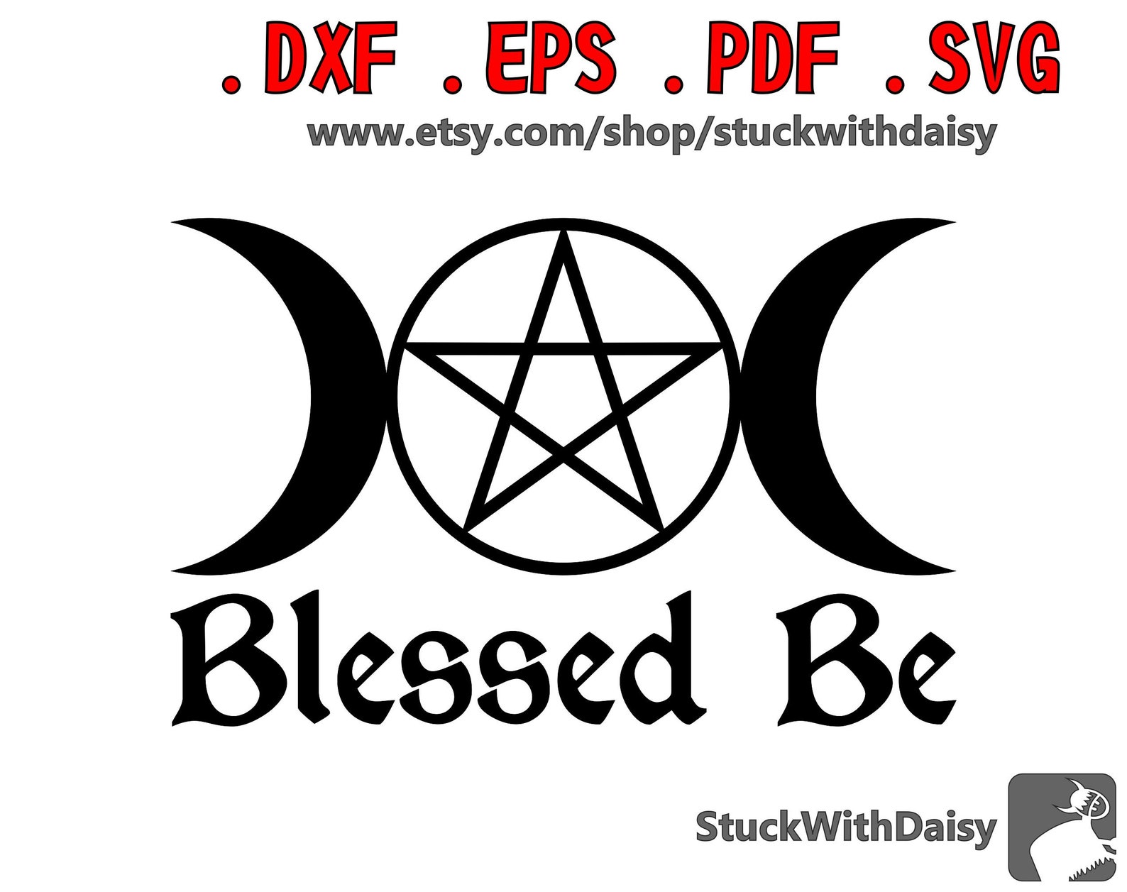 Blessed Be Full Star Triple Moon Pentacle Lunar Goddess Digital ...