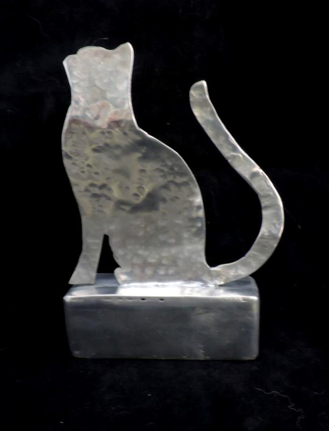Silver Metal Animal Sculpture, Hammered Cat Sculpture, Small Desk ...