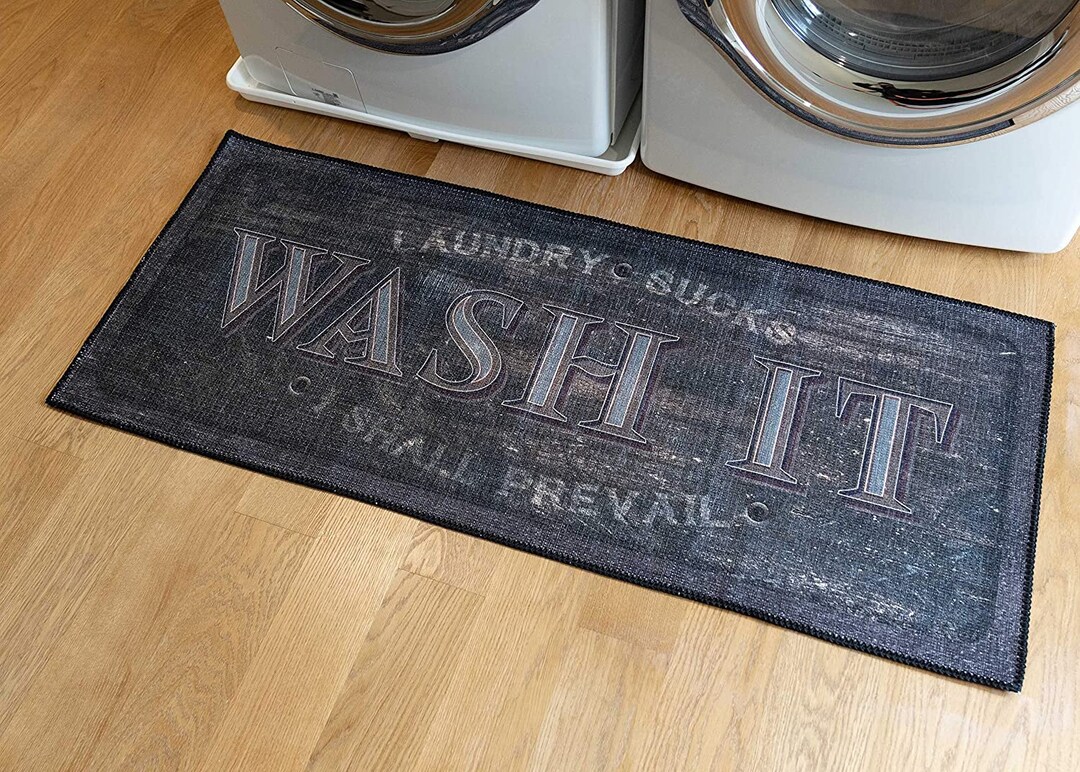 WASH Soft Woven Rugs, 24x56 Laundry Room Rug, Funny Non Skid Rubber ...