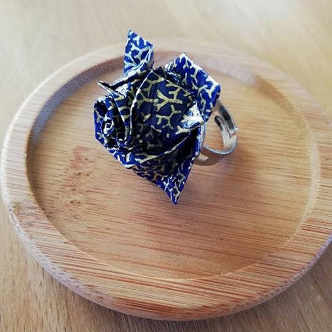 Blue and Gold Rose Origami Ring, Origami Rose Ring, Blue and Gold Paper Ring - Etsy