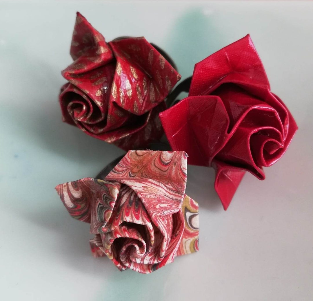Origami Red Rose Rings, Origami Paper Roses, Origami Rose Jewelry - Etsy