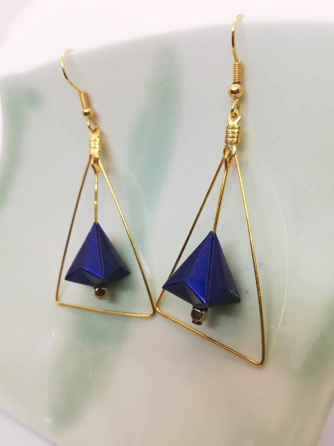 Origami Diamond Earrings, Origami Diamonds Paper Triangular Creoles - Etsy