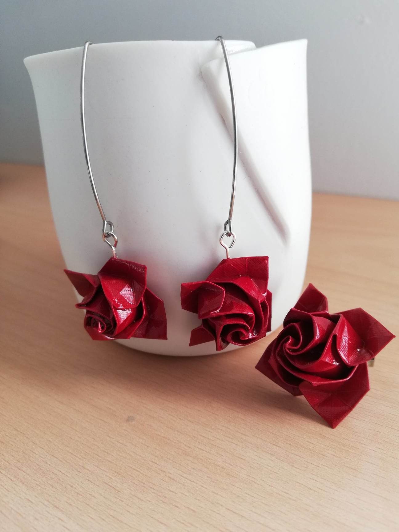 Origami Red Rose Rings, Origami Paper Roses, Origami Rose Jewelry - Etsy
