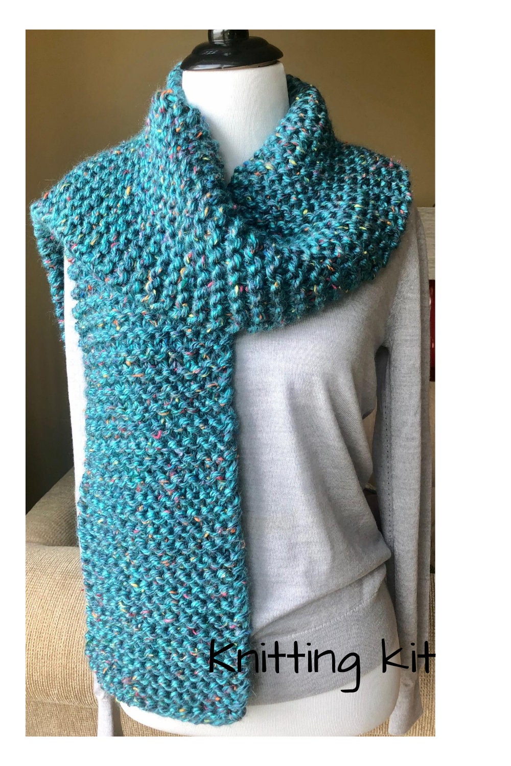 Beginner knitting kit.Scarf knitting kit. Knit scarf.Learn to knit ...