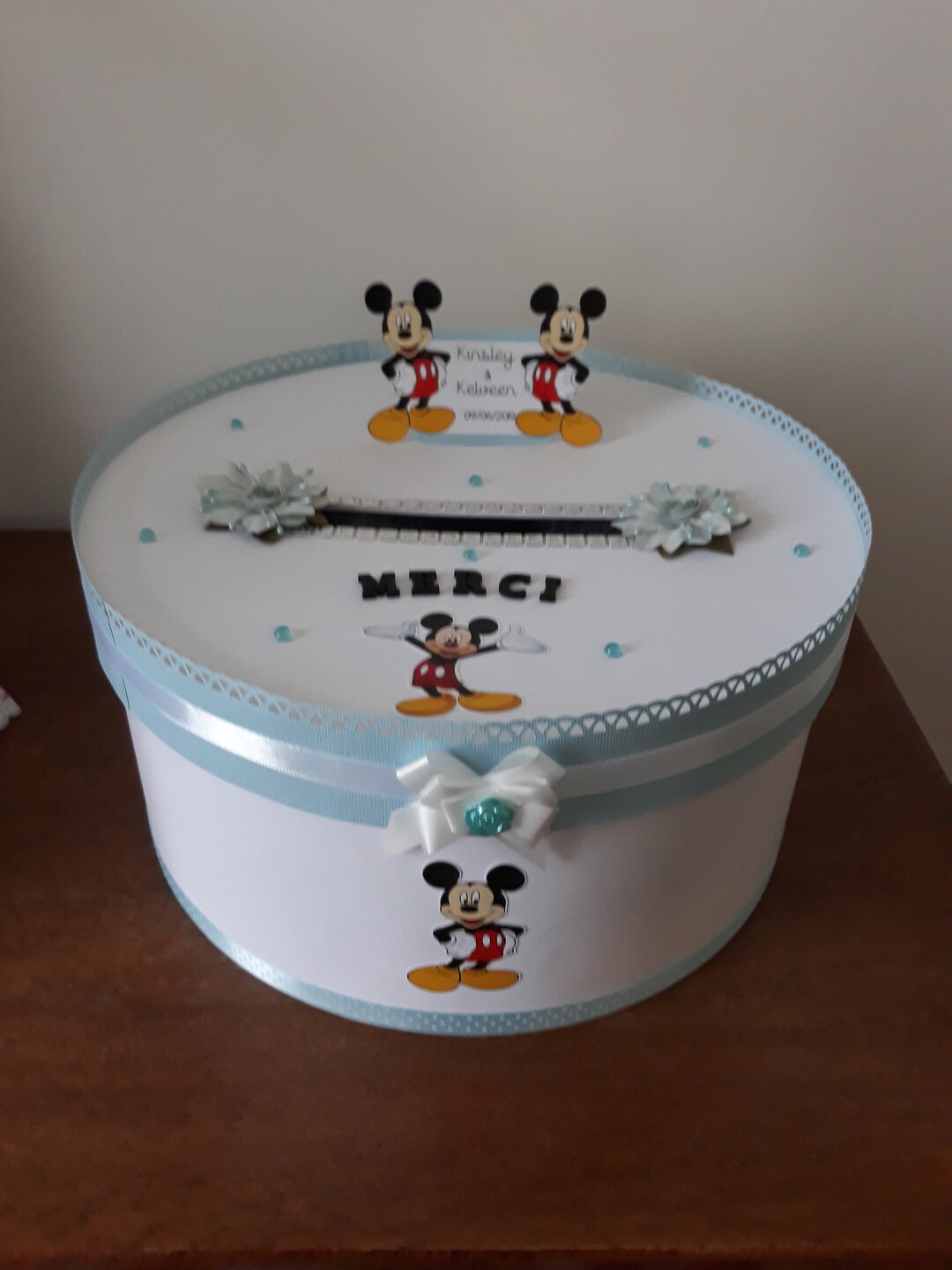 Mickey and Minnie Round Baptism Urn - Etsy