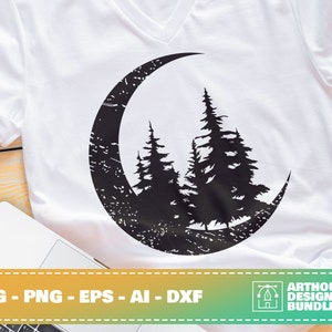 Moon and Trees SVG, Distressed Moon Svg, Moon Clipart Svg, Forest Svg ...