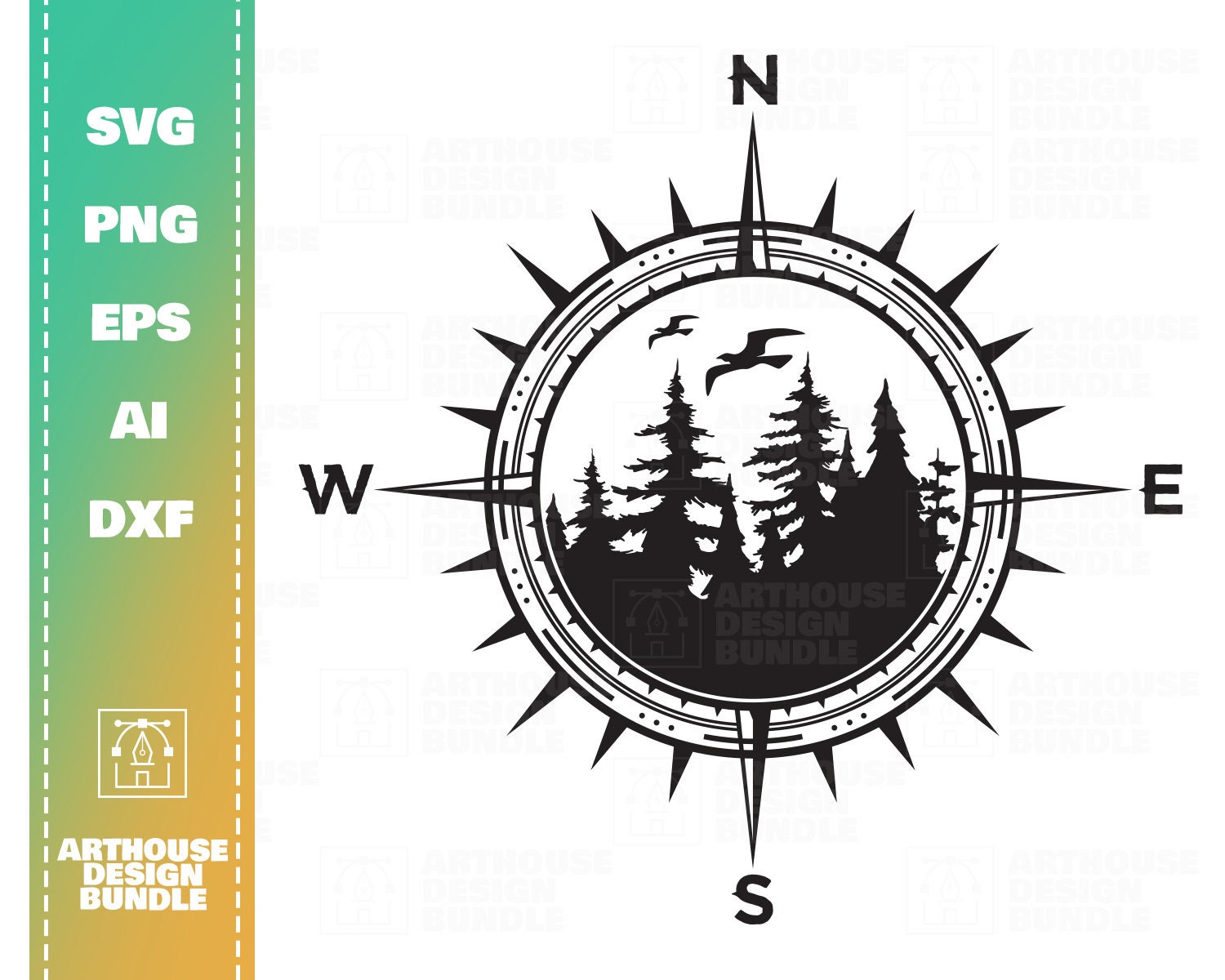 Compass Forest SVG Forest Clipart Svg Woodland Svg Compass - Etsy