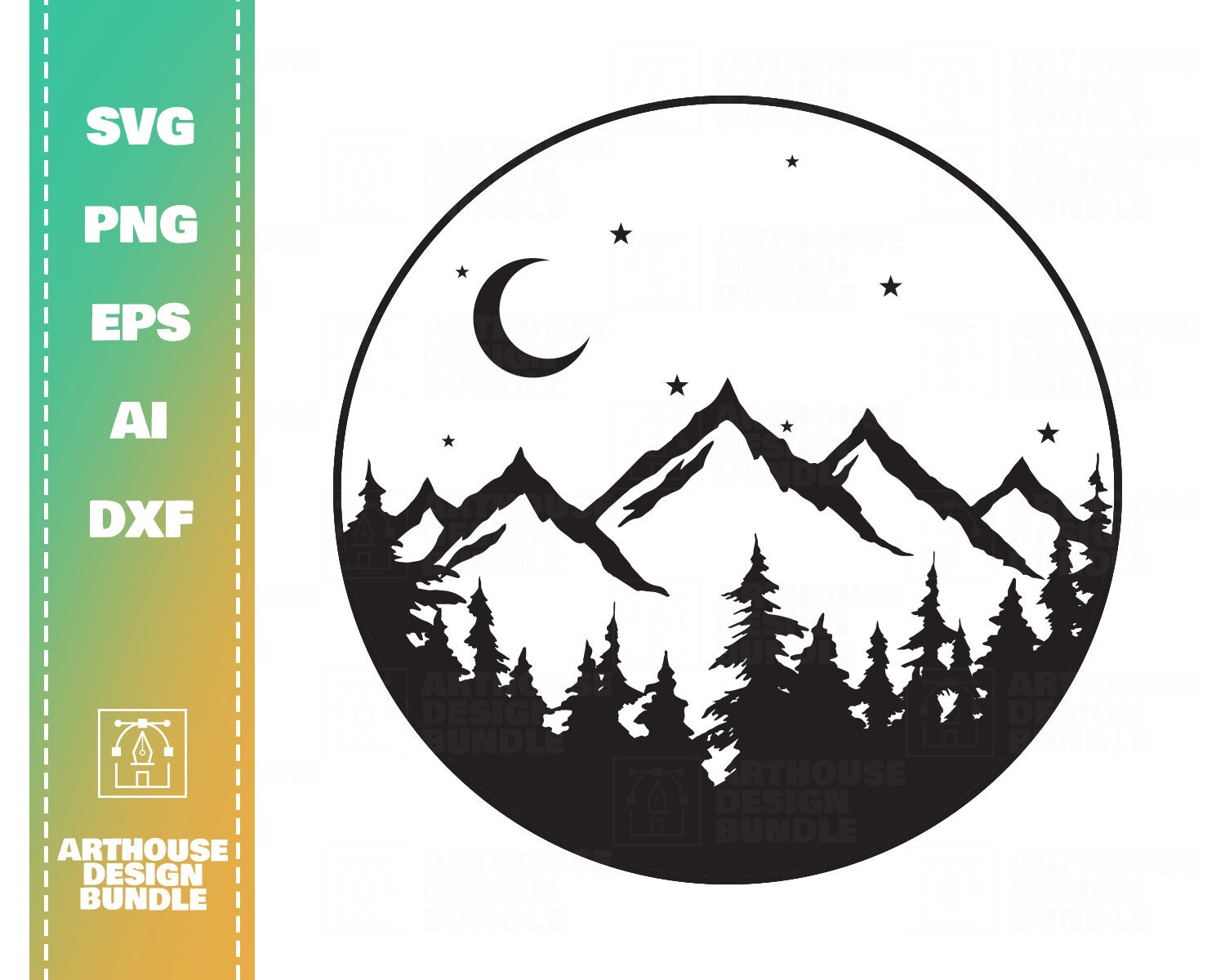 Mountain and Trees Clipart, Mountain Silhouette Clipart, Adventure Svg ...