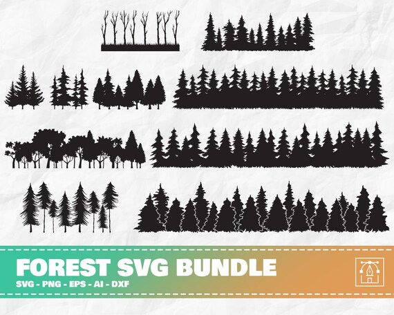 Art & Collectibles Drawing & Illustration Treeline Forest SVG Tree Line ...