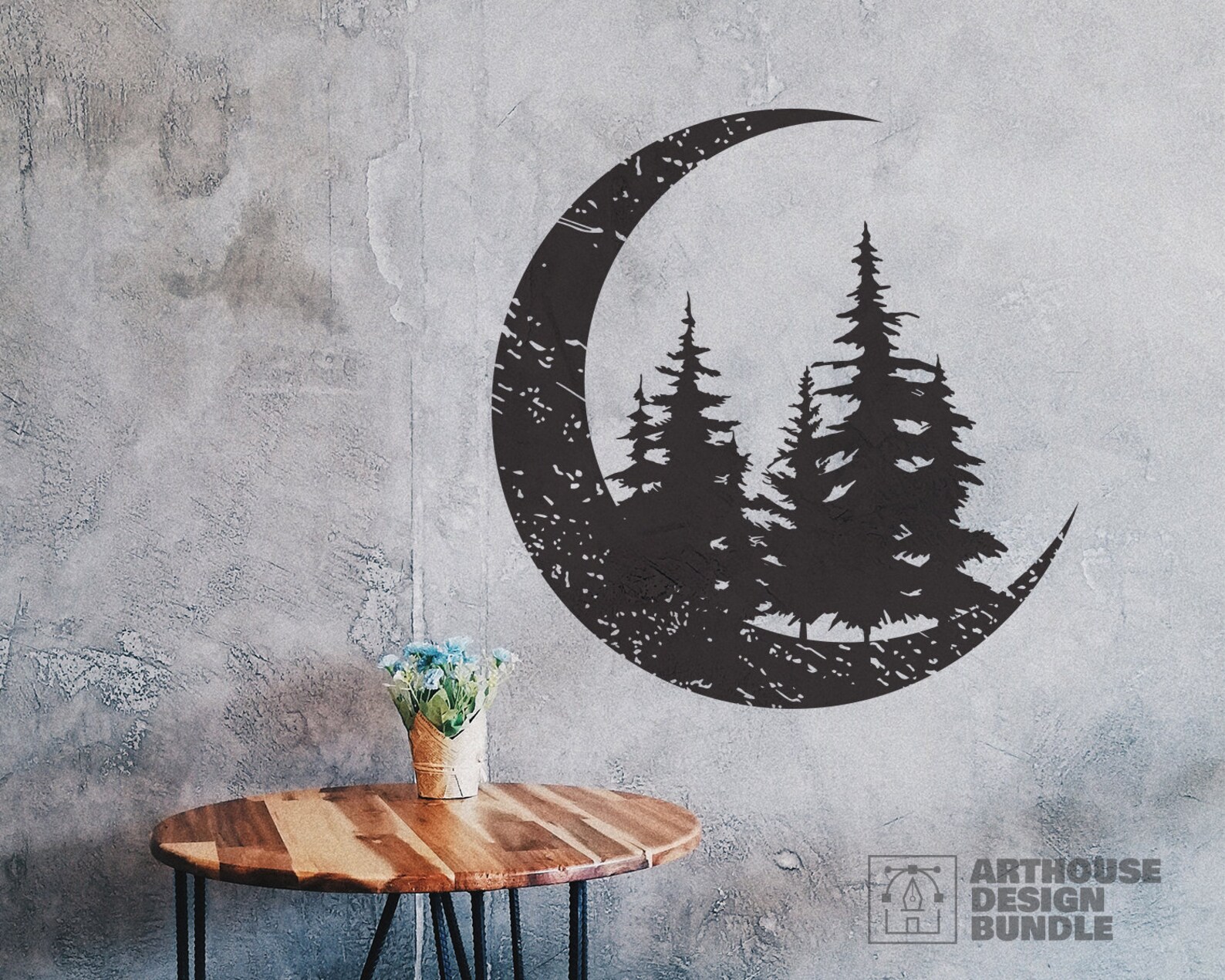 Moon and Trees SVG, Distressed Moon Svg, Moon Clipart Svg, Forest Svg ...