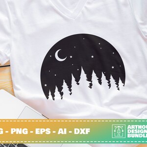Trees Moon and Stars Forest Svg Forest Clipart Moon and - Etsy