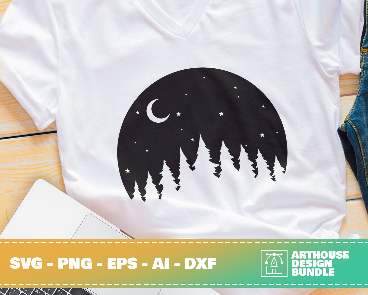 Trees Moon and Stars Forest Svg Forest Clipart Moon and - Etsy