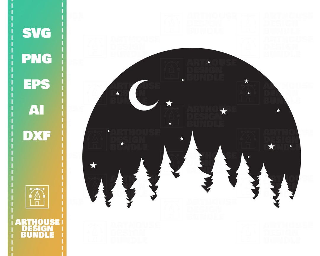 Trees Moon and Stars Forest Svg Forest Clipart Moon and - Etsy