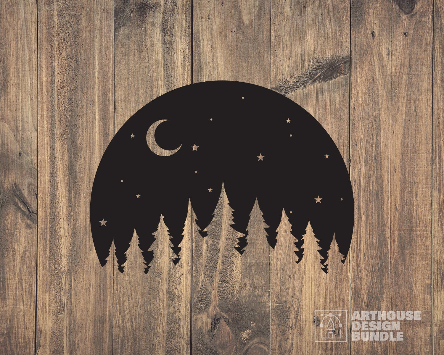 Trees Moon and Stars Forest Svg Forest Clipart Moon and - Etsy