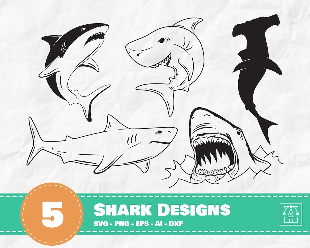 Shark Clipart Bundle, Shark Svg, Shark Clipart, Shark Silhouette Cut ...