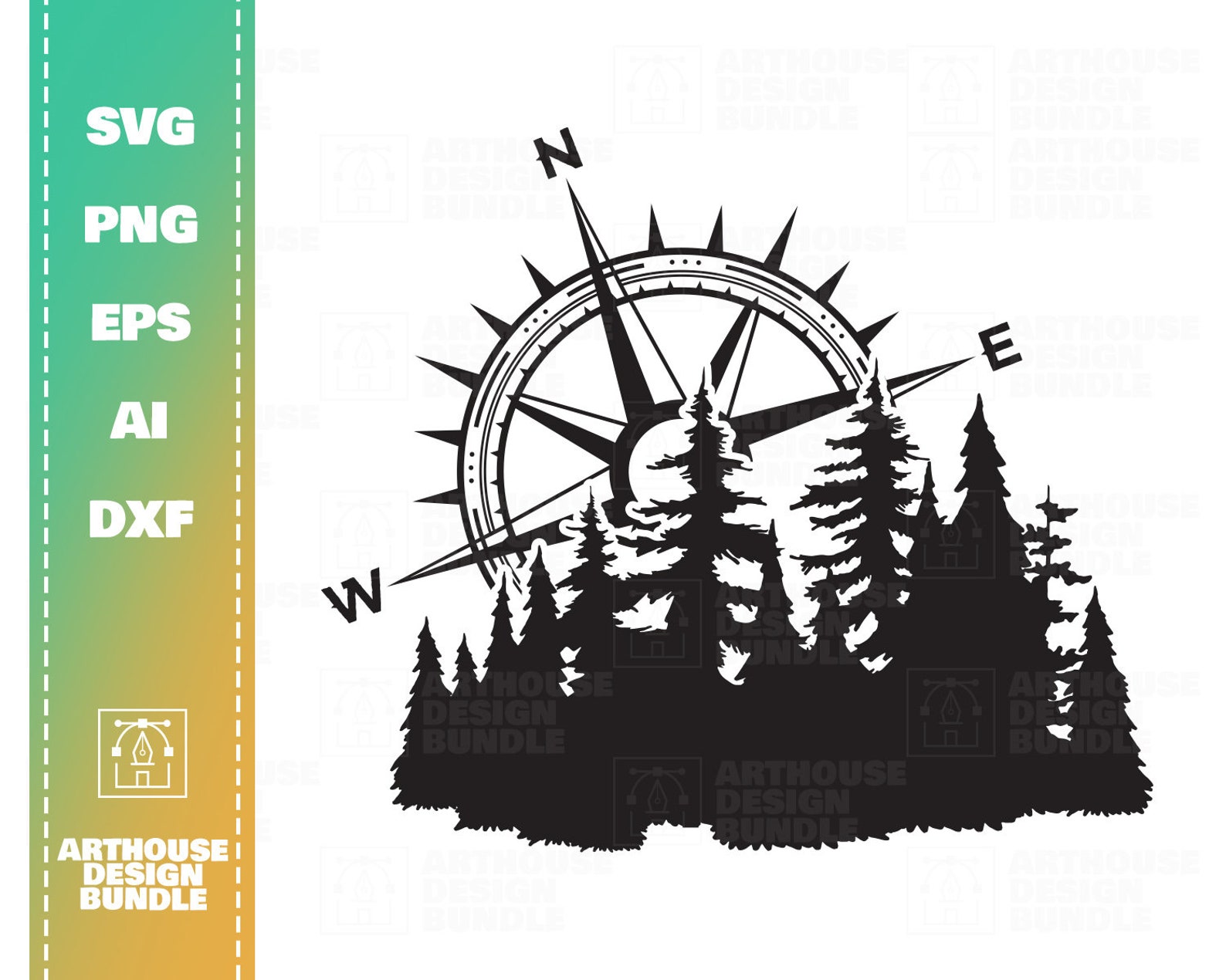 Forest Compass SVG Forest Silhouette Forest Svg Forest | Etsy