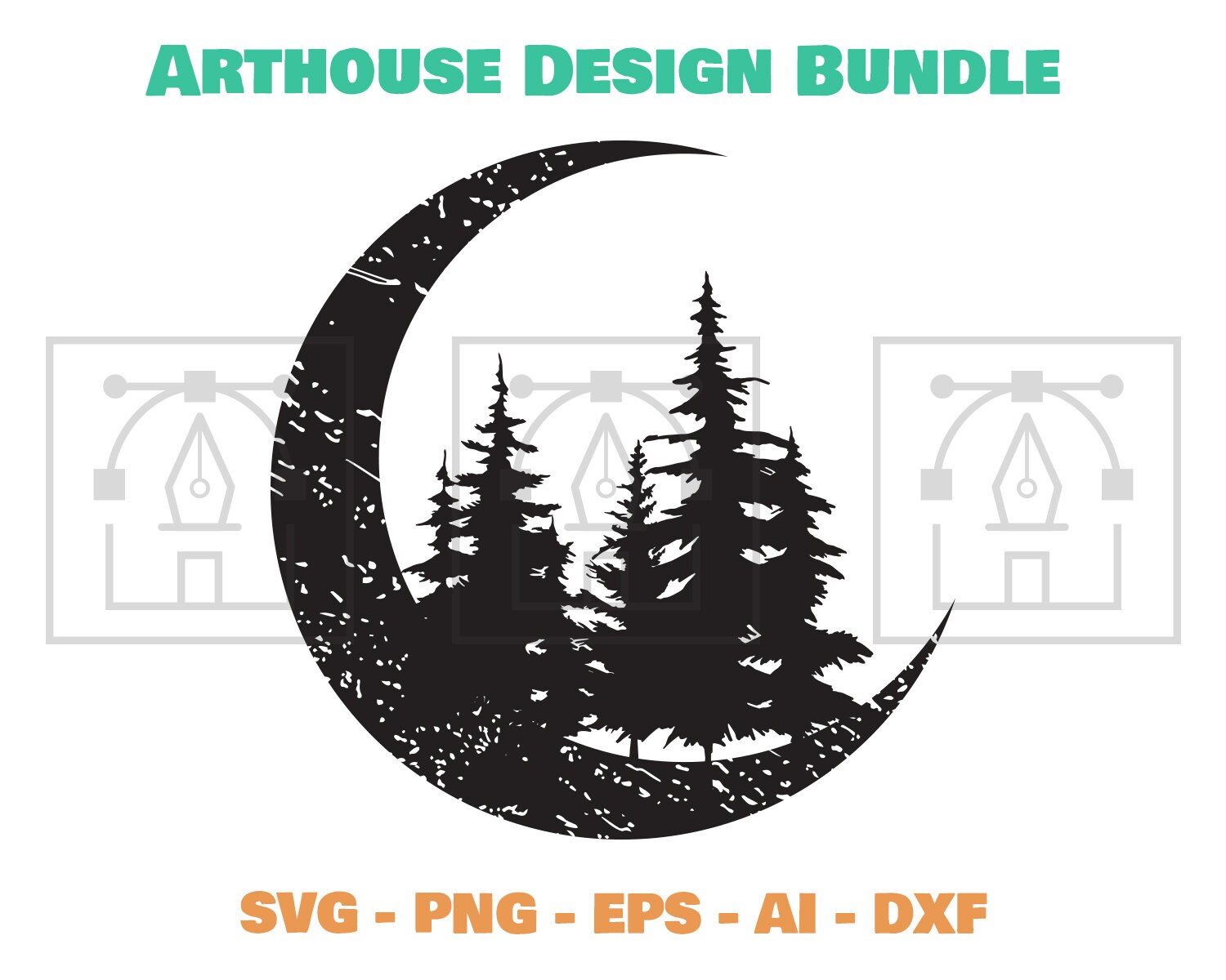 Moon and Trees SVG, Distressed Moon Svg, Moon Clipart Svg, Forest Svg ...