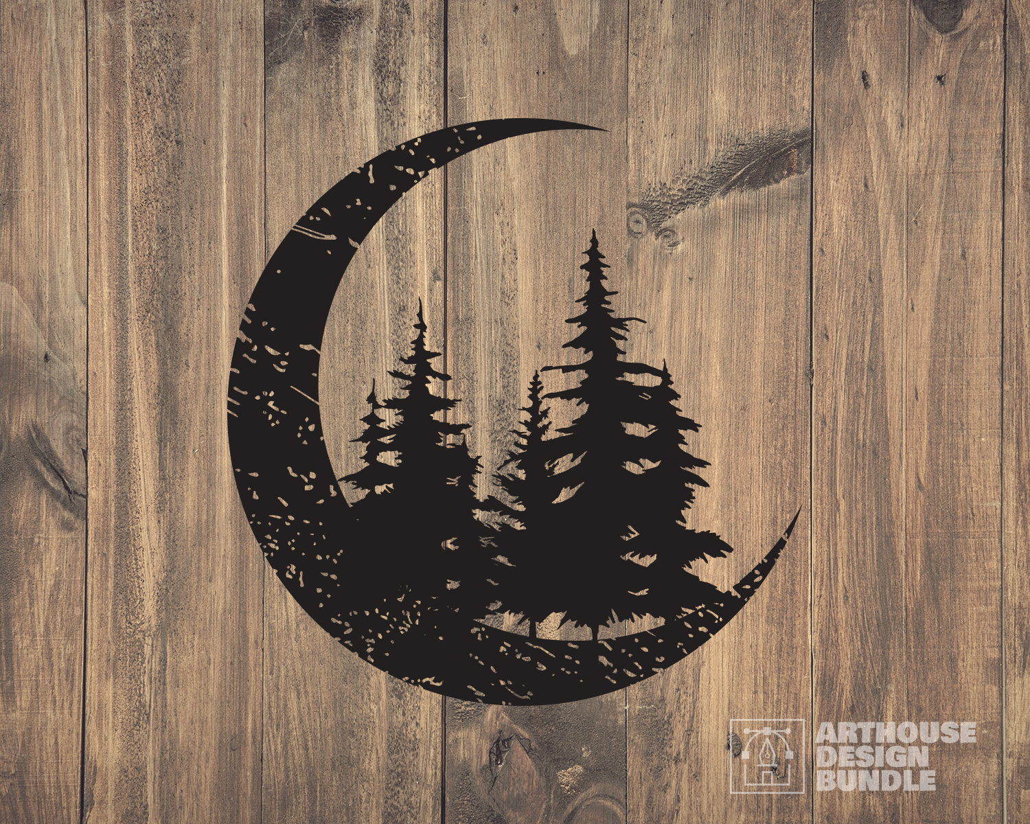 Moon and Trees SVG, Distressed Moon Svg, Moon Clipart Svg, Forest Svg ...