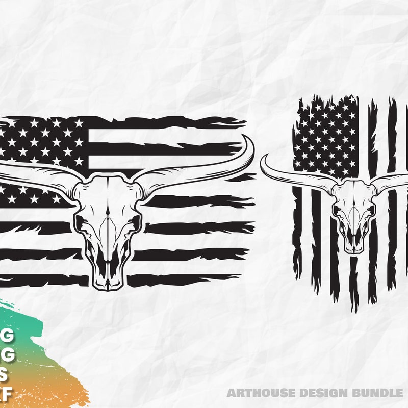 Bull Skull on Us Flag - Etsy