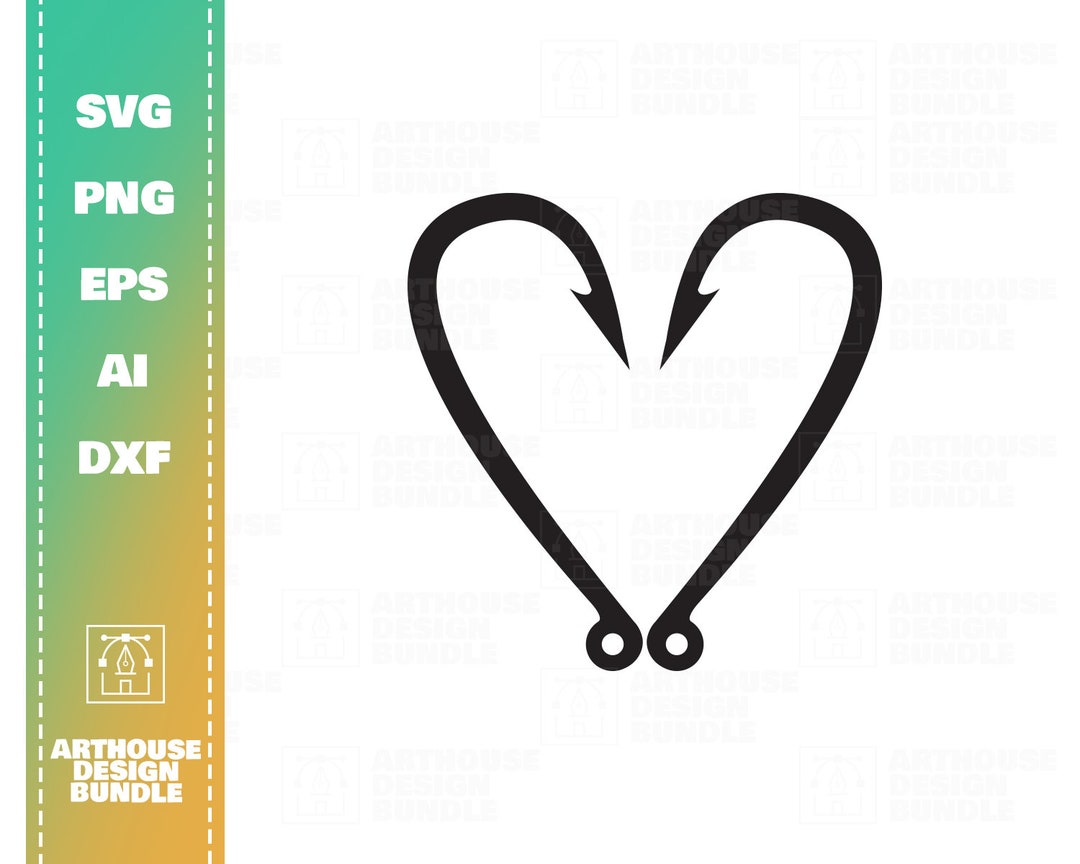 Heart Fish Hooks, Fishing Svg, Fish Hook Svg, Fish Hook Clipart ...