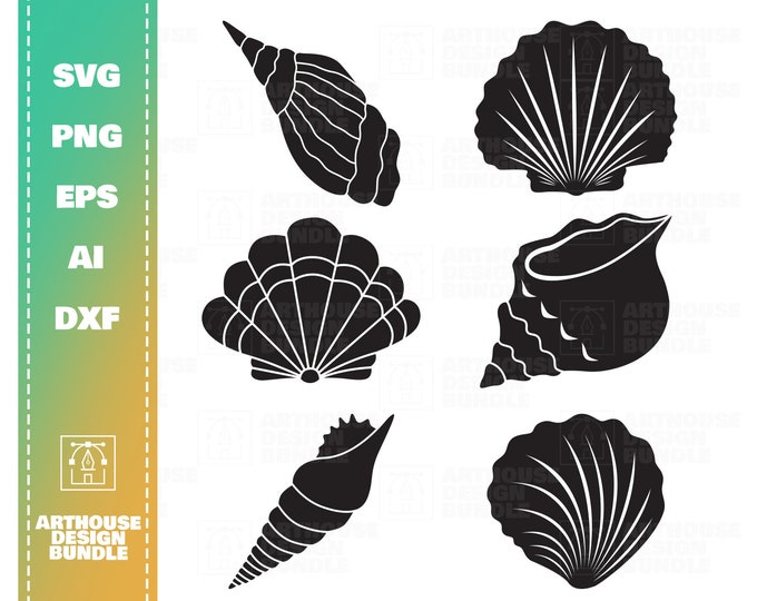 Shell Clipart SVG, Shell Silhouette Clipart, Shell Svg, Sea Shells Svg ...