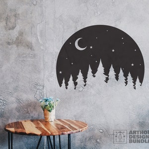 Trees Moon and Stars Forest Svg Forest Clipart Moon and - Etsy