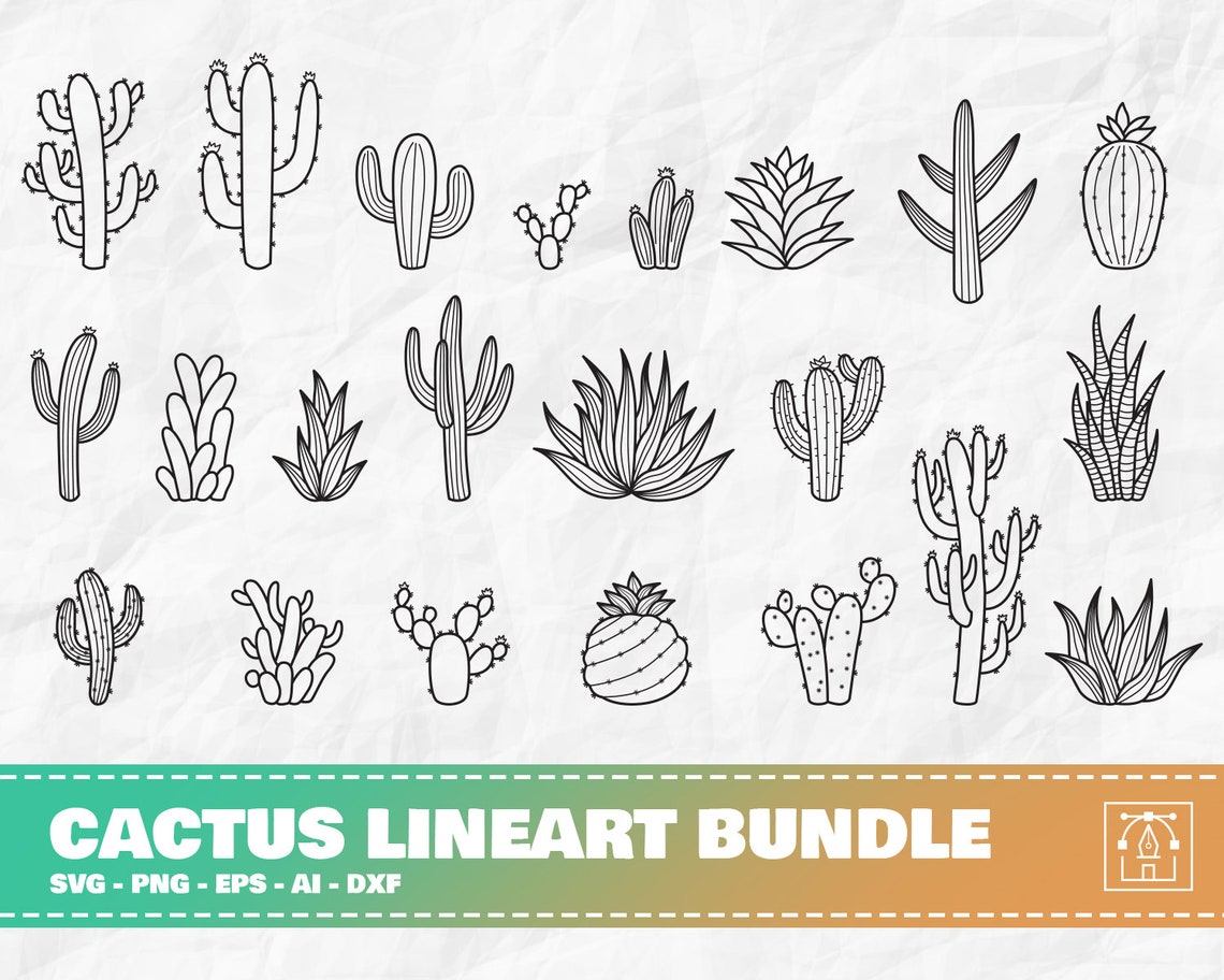 Cactus Lineart Bundle Cactus Svg Cactus Clipart Cactus - Etsy