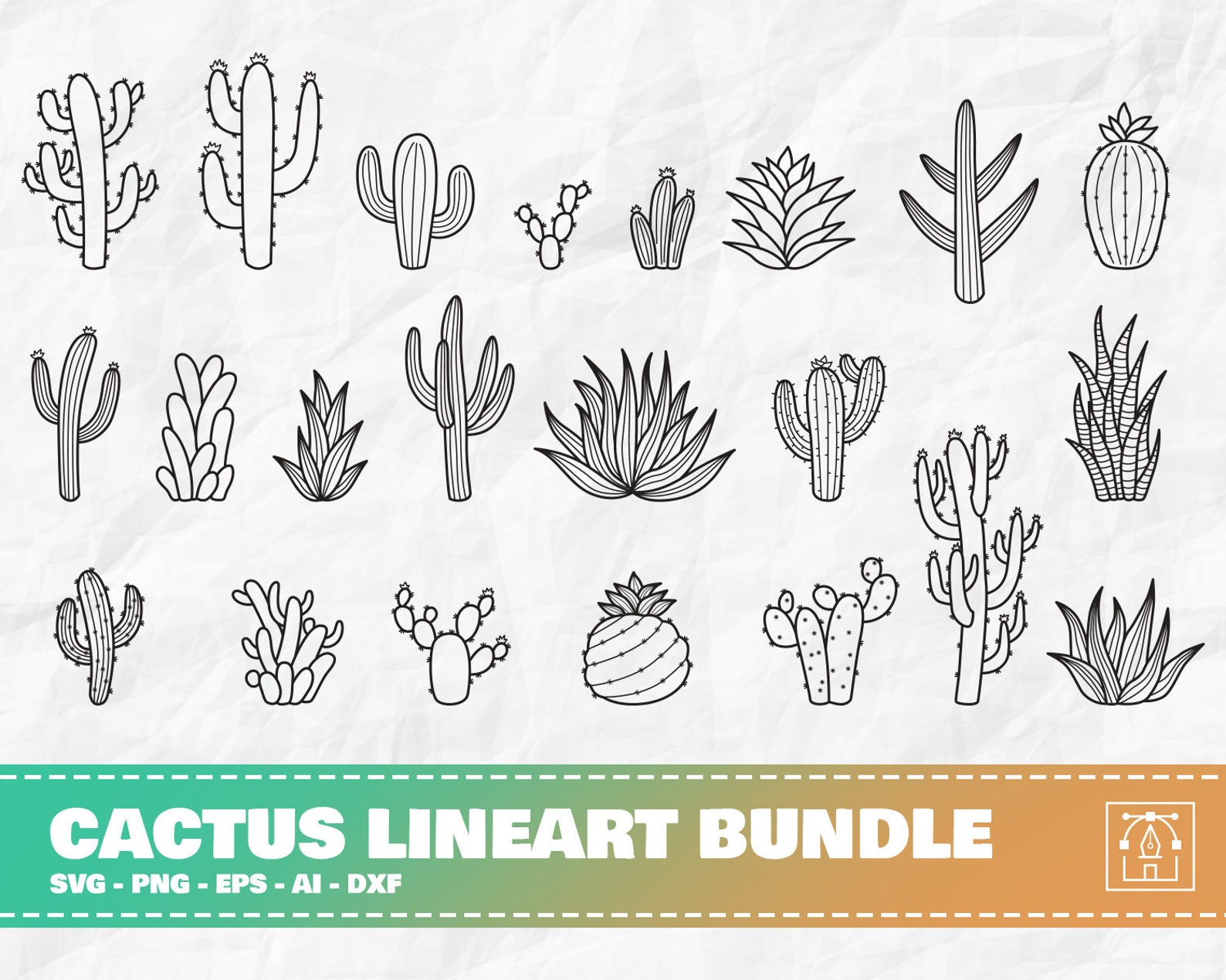 Cactus Lineart Bundle Cactus Svg Cactus Clipart Cactus - Etsy