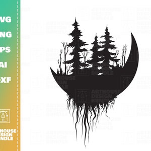 Moon and Trees SVG, Moon Svg, Trees Svg, Forest Svg, Camping Svg ...