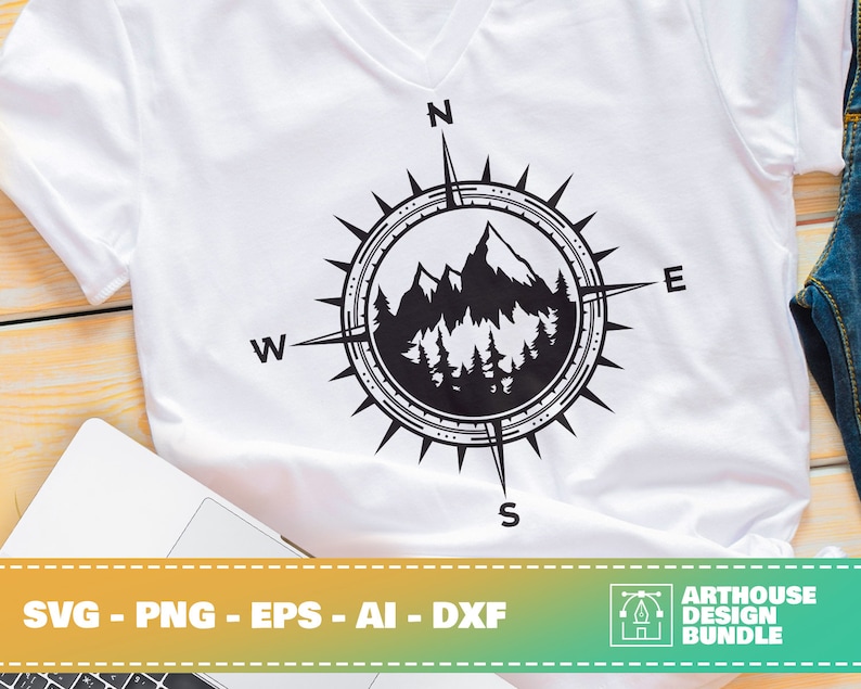 Mountain Forest Compass Mountain Svg Forest Svg Compass | Etsy