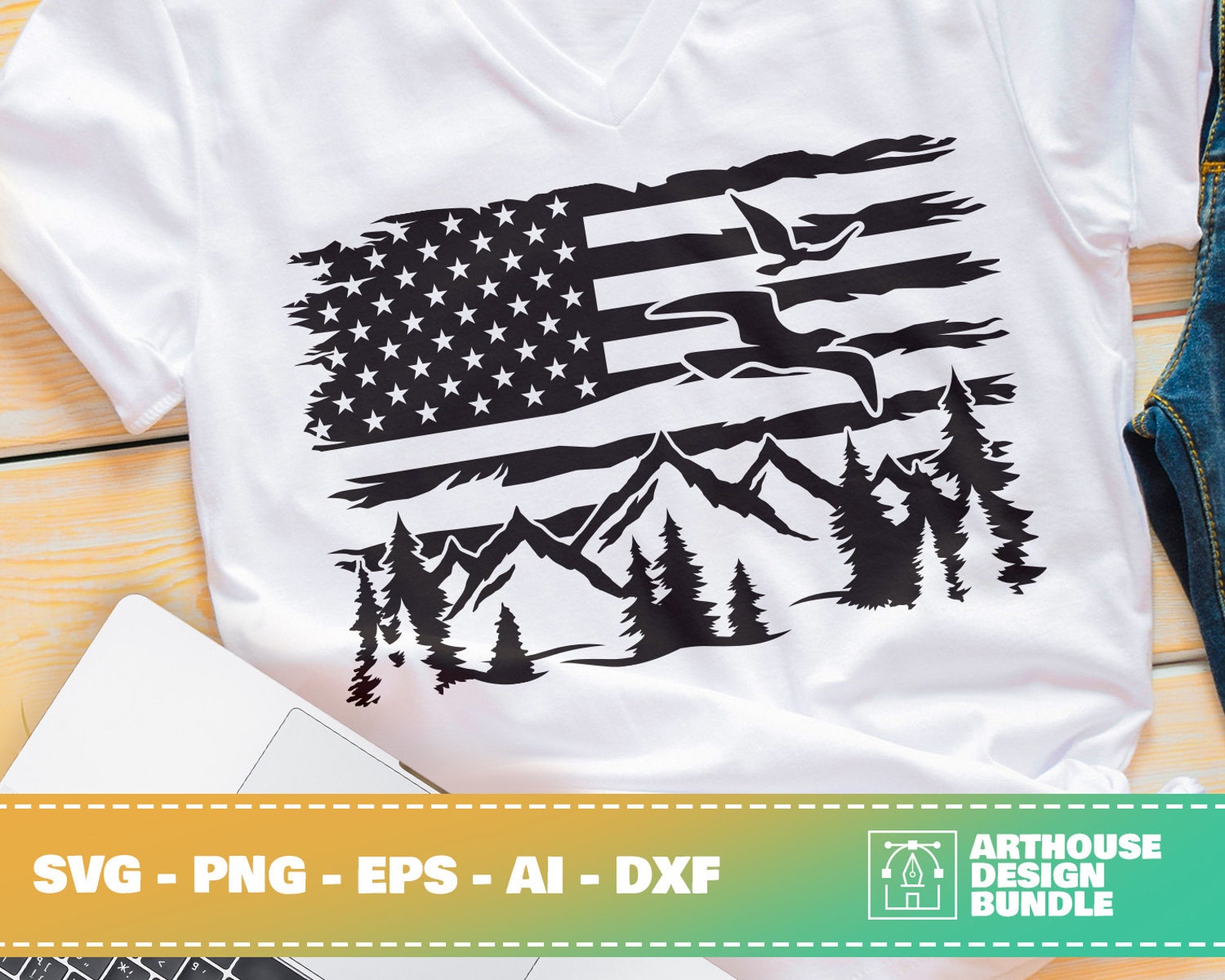 Distressed Mountain Flag, Mountain Svg, Mountain Clipart, Forest Svg ...