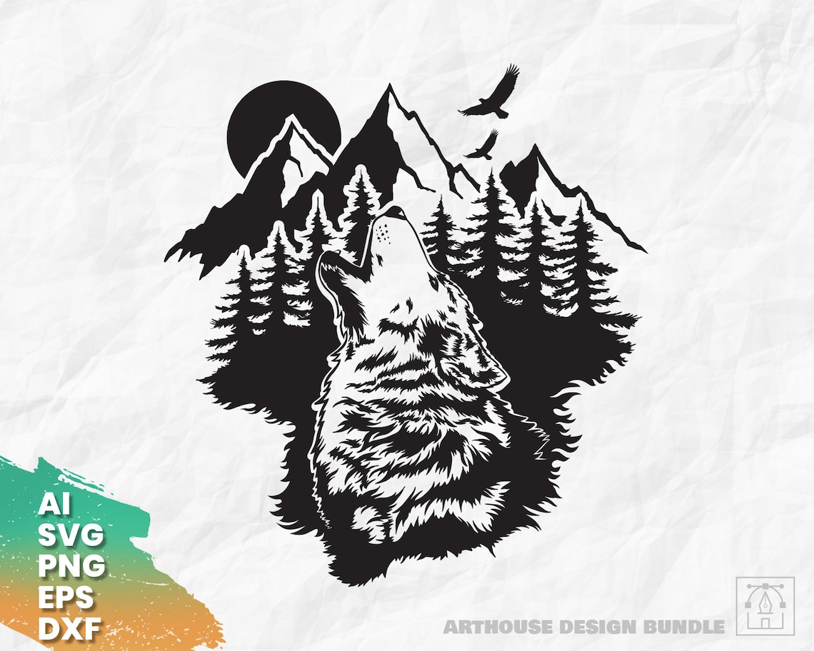 Wolf Mountain and Trees Wolf Svg Wolf Forest Wolf Mountain - Etsy