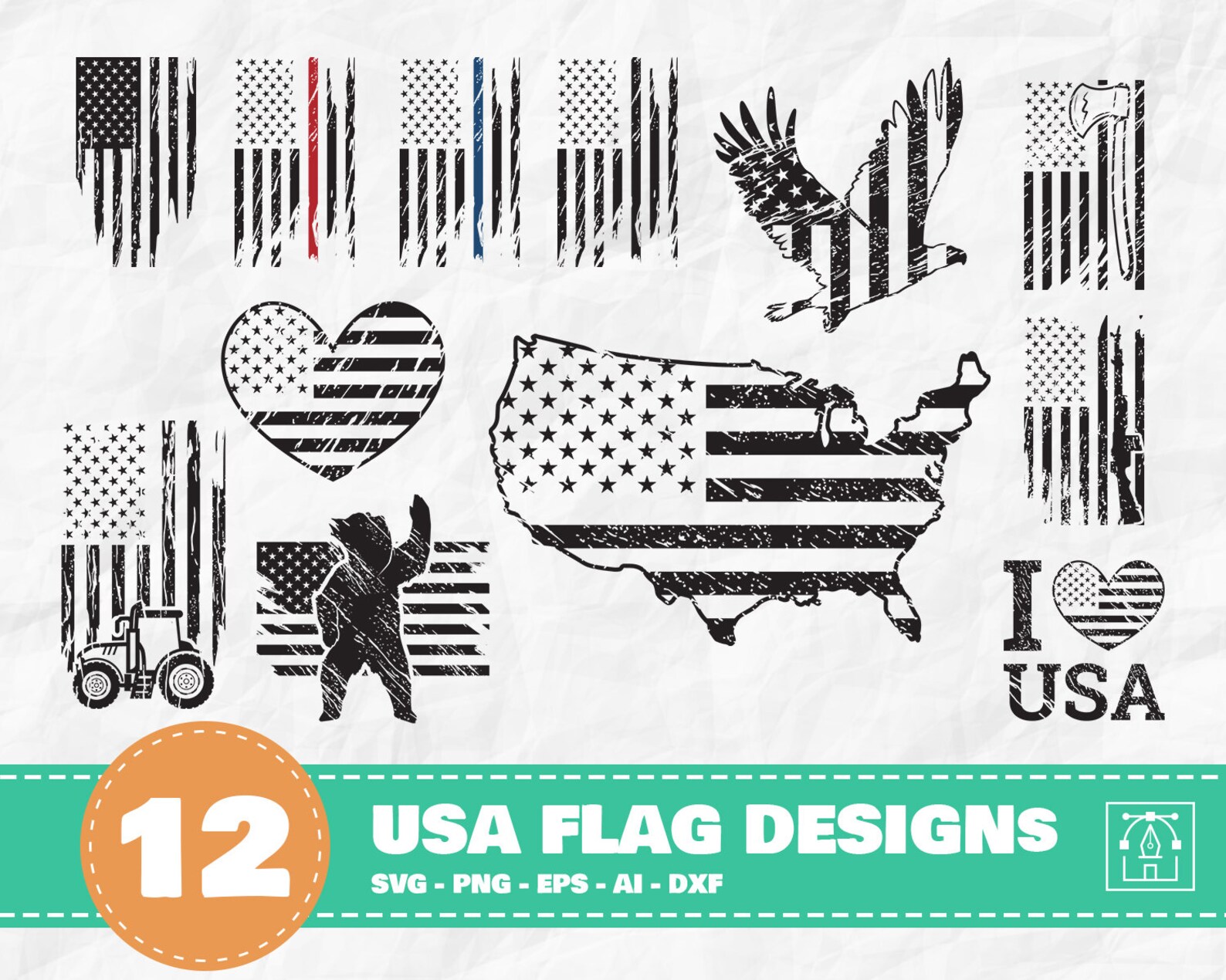 USA Flag Design Bundle USA Flag Svg American Flag Svg - Etsy
