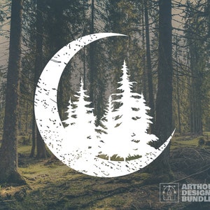 Moon and Trees SVG, Distressed Moon Svg, Moon Clipart Svg, Forest Svg ...