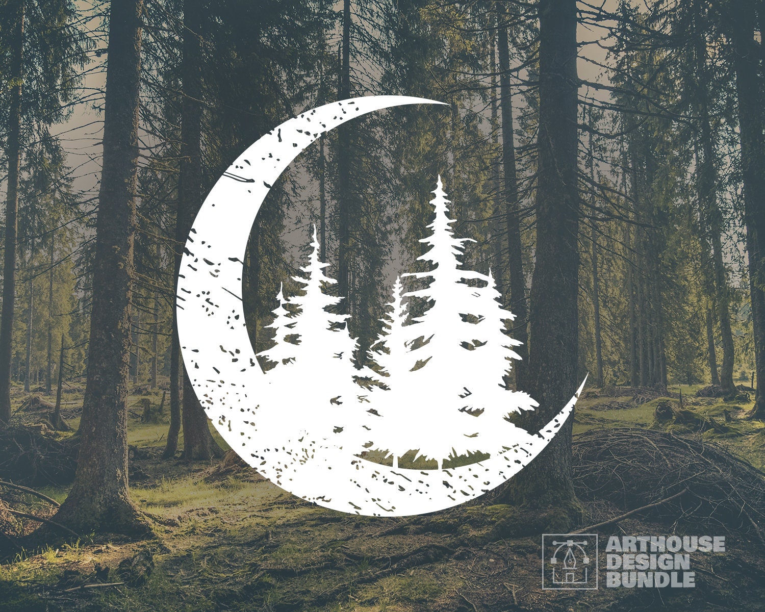 Moon and Trees SVG Distressed Moon Svg Moon Clipart Svg | Etsy