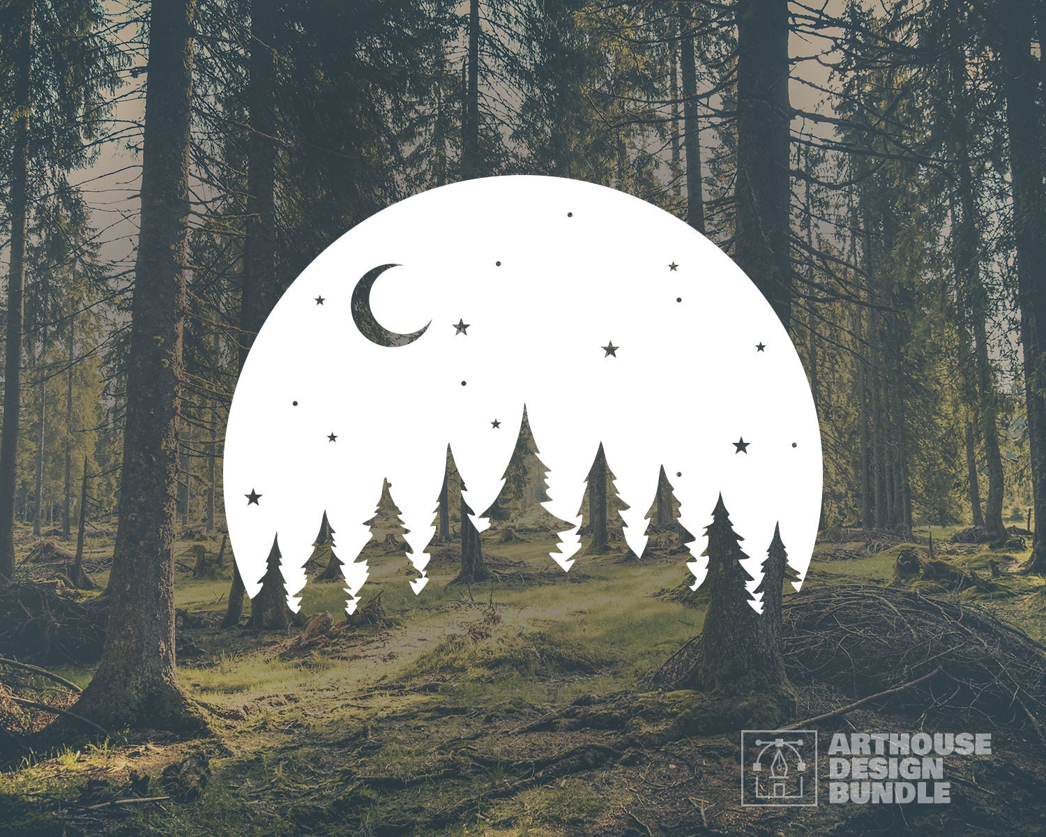 Trees Moon and Stars Forest Svg Forest Clipart Moon and - Etsy