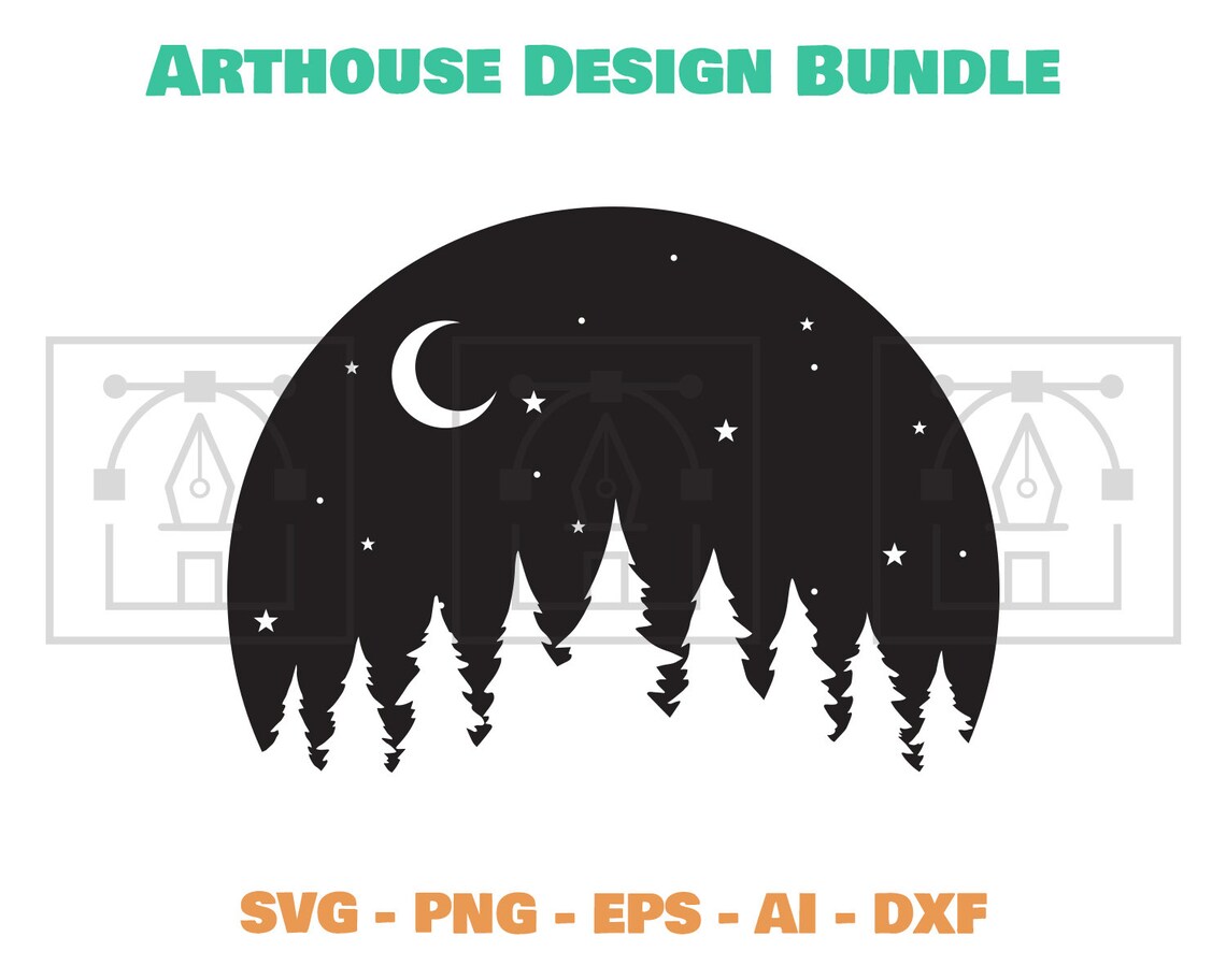 Trees Moon and Stars Forest Svg Forest Clipart Moon and - Etsy