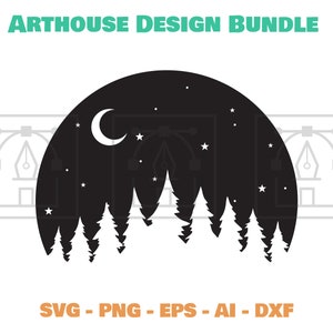 Trees Moon and Stars Forest Svg Forest Clipart Moon and - Etsy