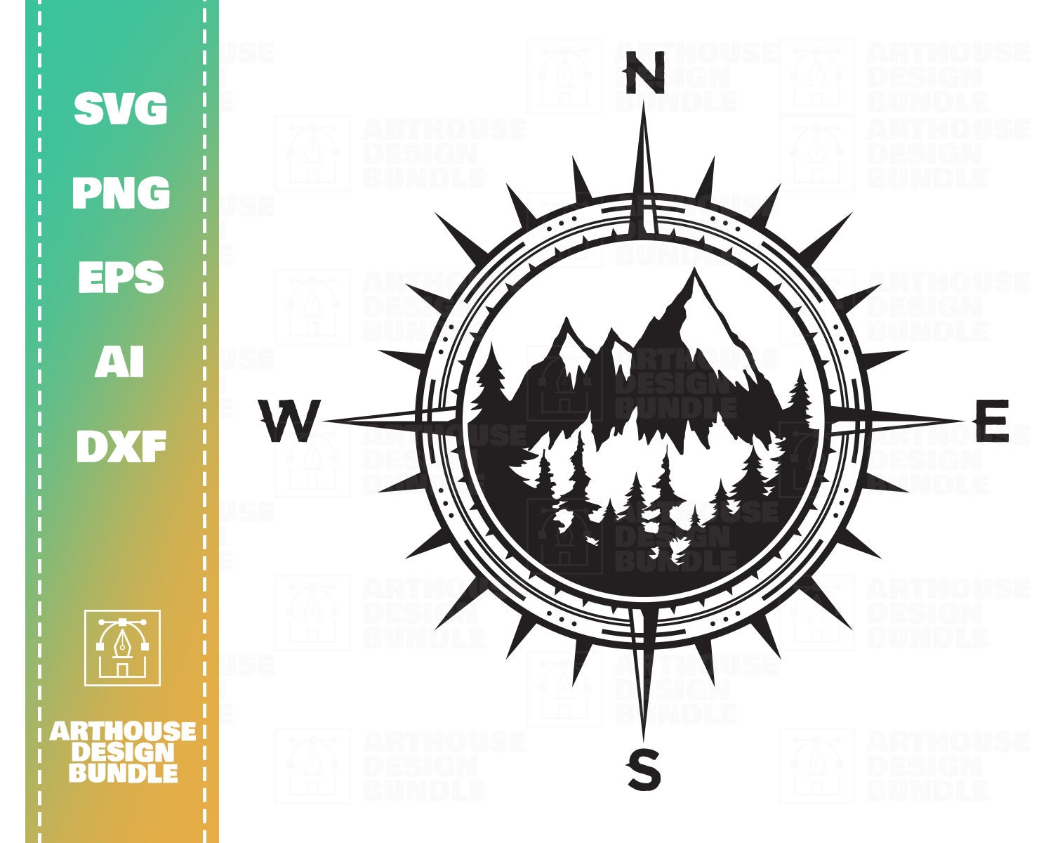 Mountain Forest Compass Mountain Svg Forest Svg Compass - Etsy