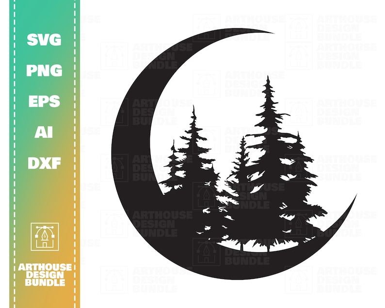 Trees and Moon SVG, Distressed Moon Svg, Moon Clipart Svg, Forest Svg ...