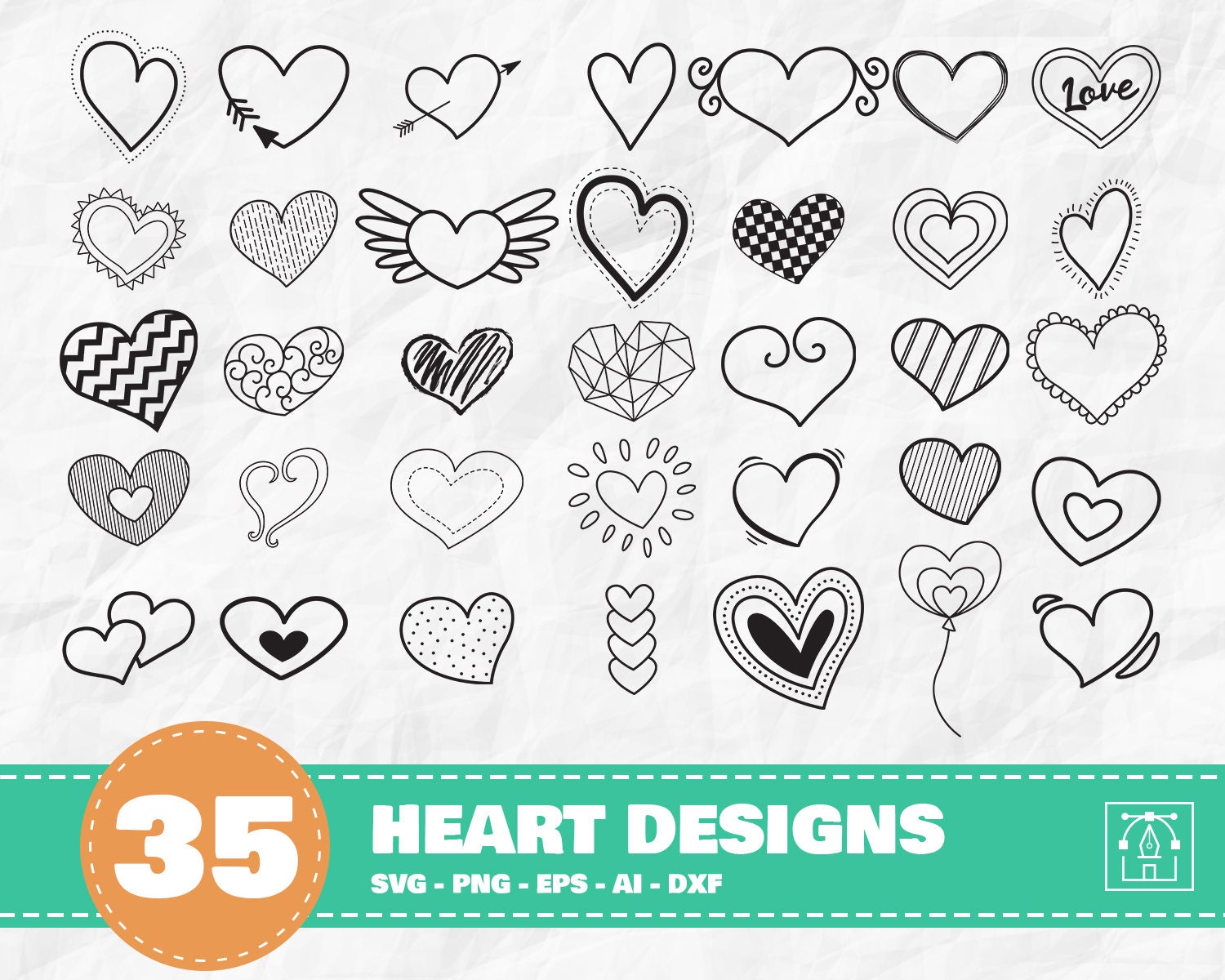 Heart Design Bundle Valentines Day svg Love svg romance | Etsy