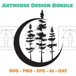 Moon and Trees SVG, Moon Svg, Trees Svg, Forest Svg, Camping Svg ...