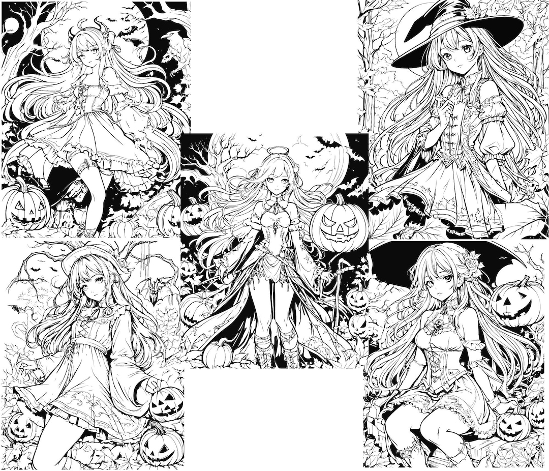 Spooky Anime - Halloween Coloring Pages - Etsy