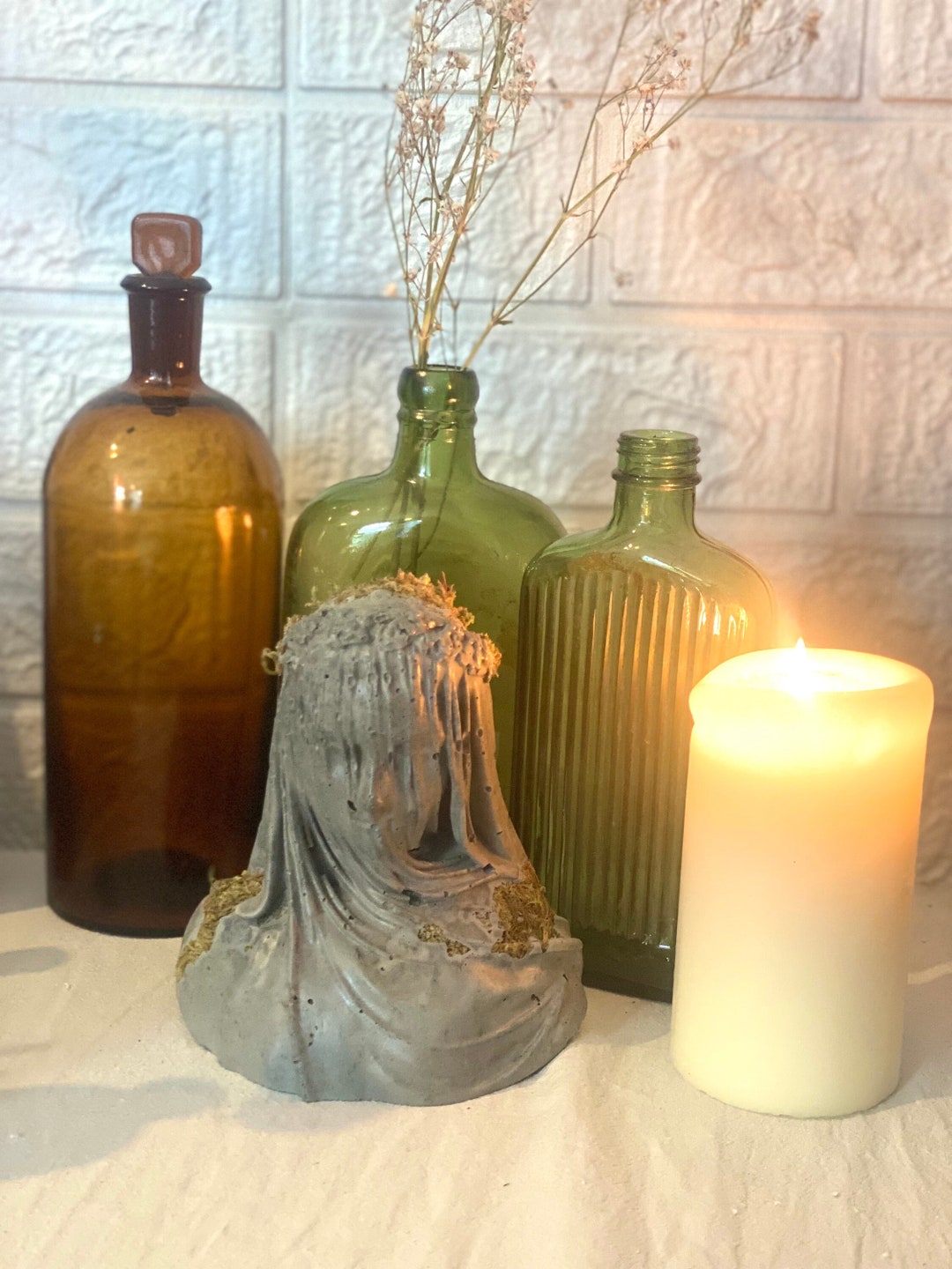 Veiled Lady Statue | Concrete Lady Statue | Unusual Concrete and Moss ...