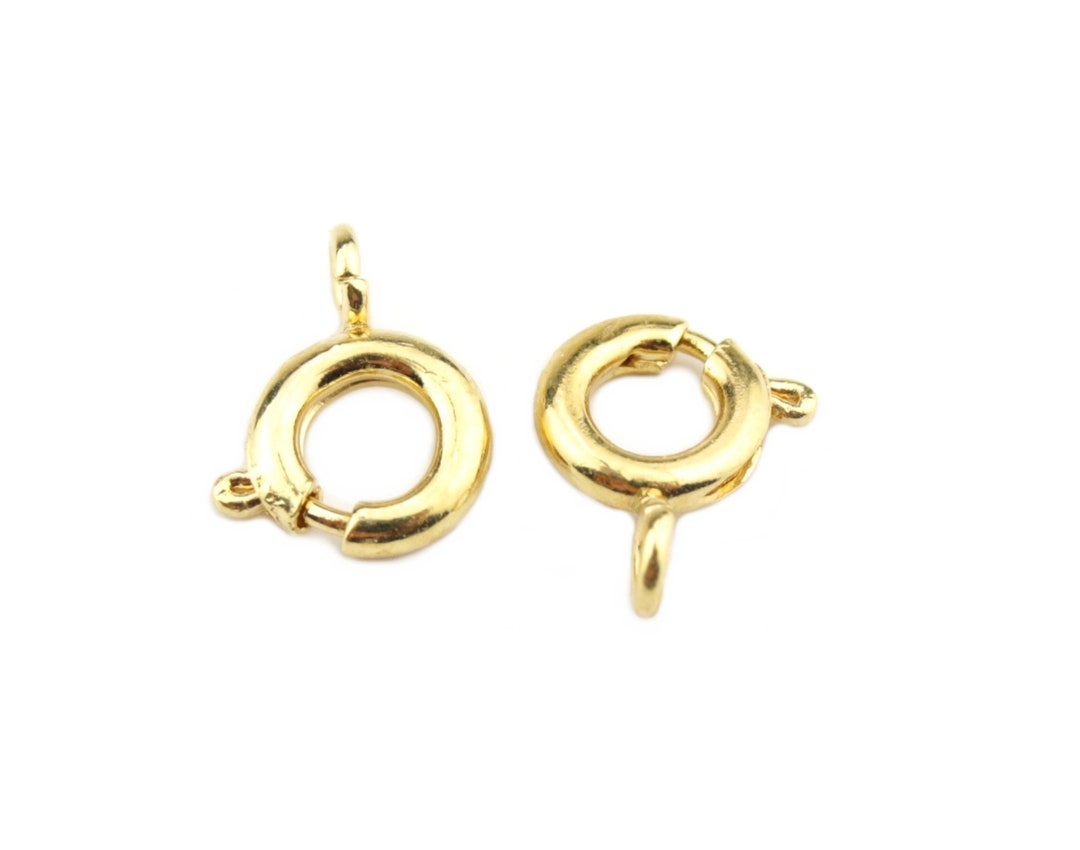 Set of 2 Round Spring Clasp With Open Rings Real 24 K Gold Plated 6 or ...
