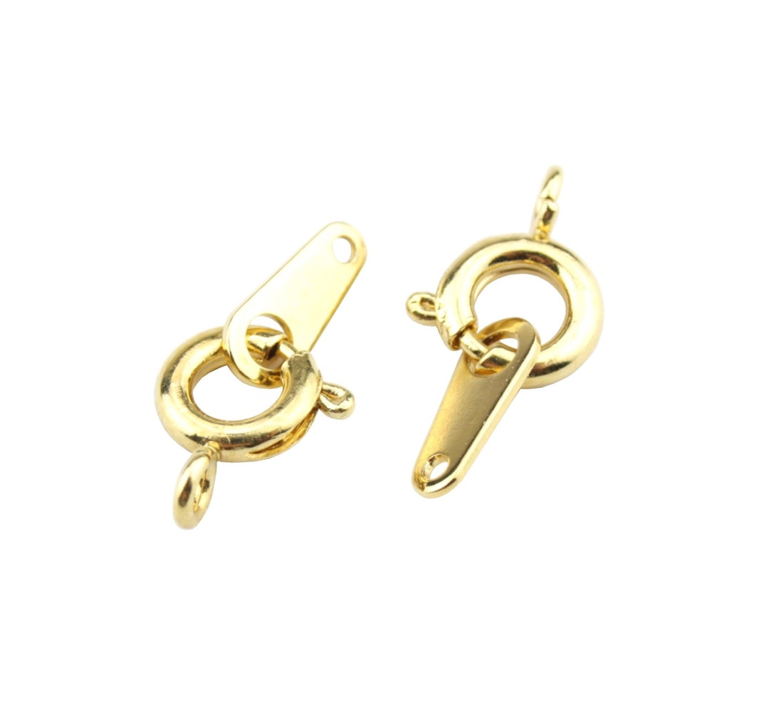 Set of 2 Round Spring Clasp 6 Mm With Open Rings and Blade 24 K Real ...