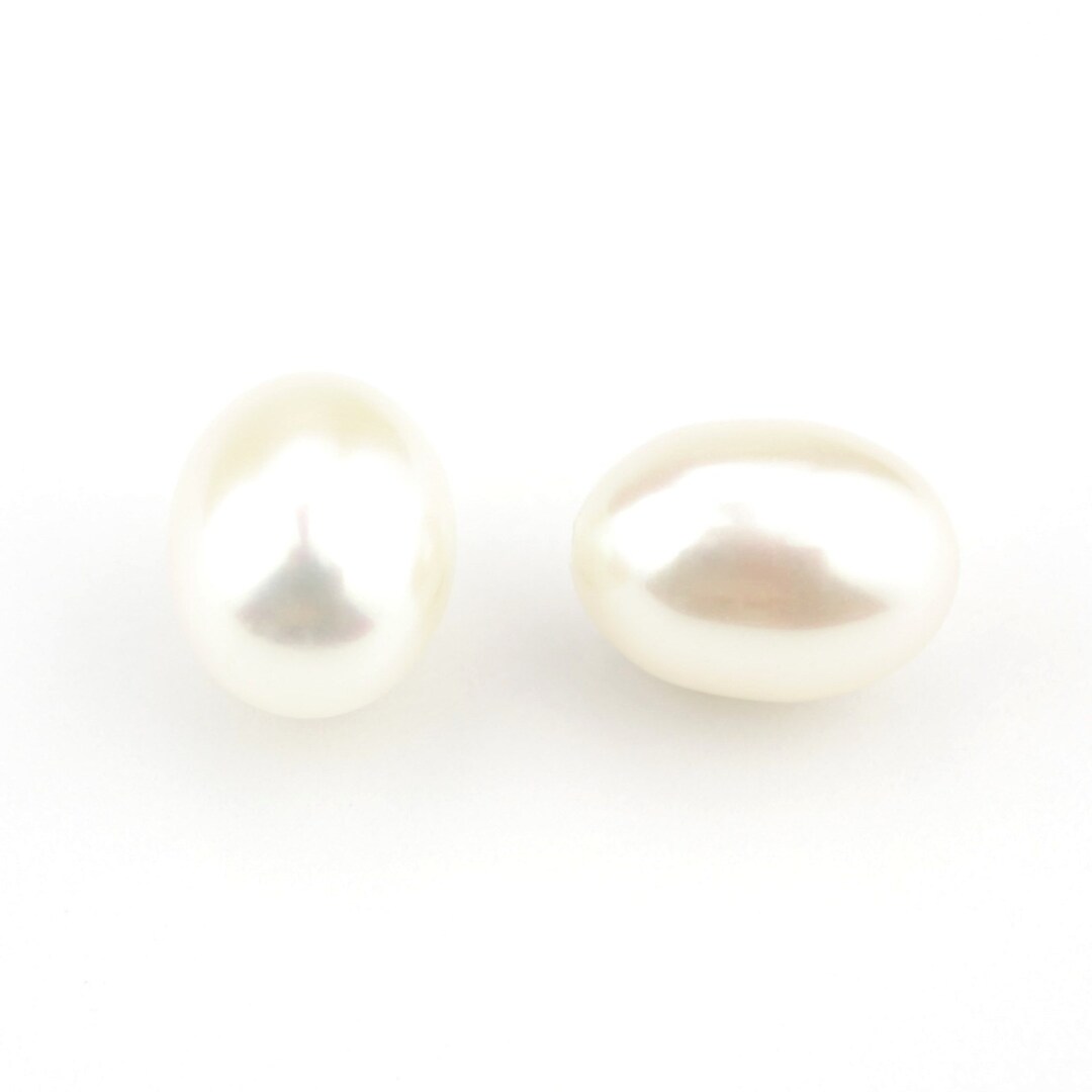 Pair of Genuine Freshwater Pearl Rice Shape 9 X 7 Mm Pearly White Half ...