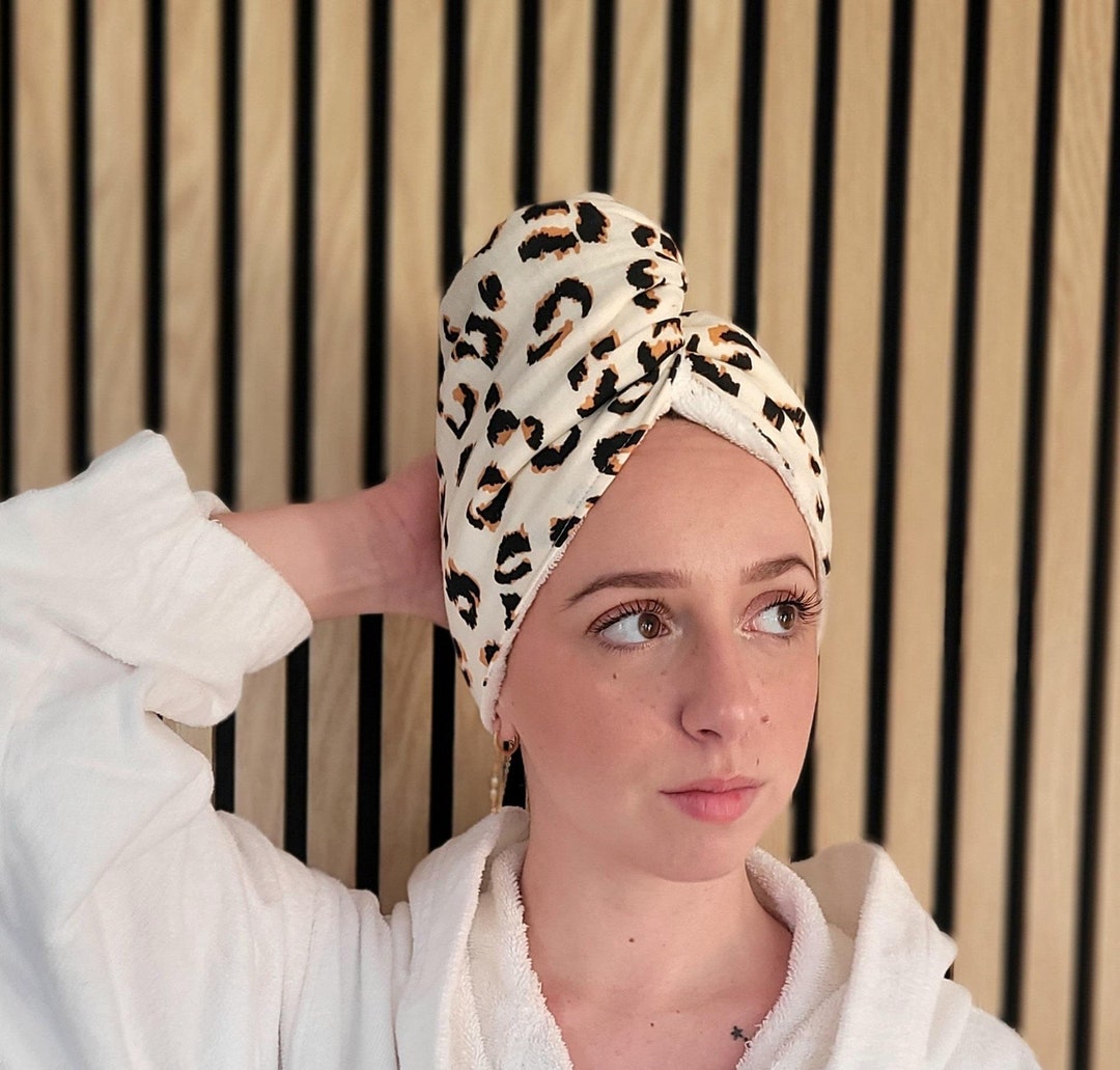 Hair Turban Towel customizable in Organic Leopard Cotton Gauze and ...