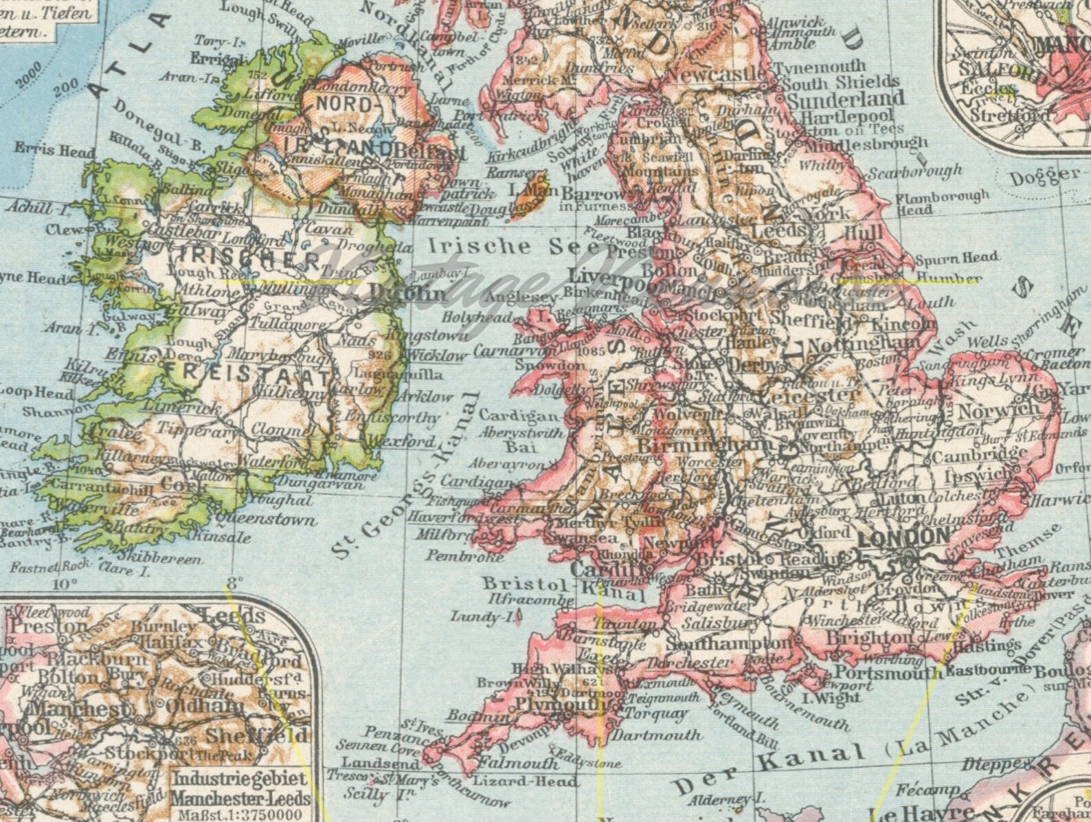 Vintage British Isles Map. Great Britain Map Print. United - Etsy