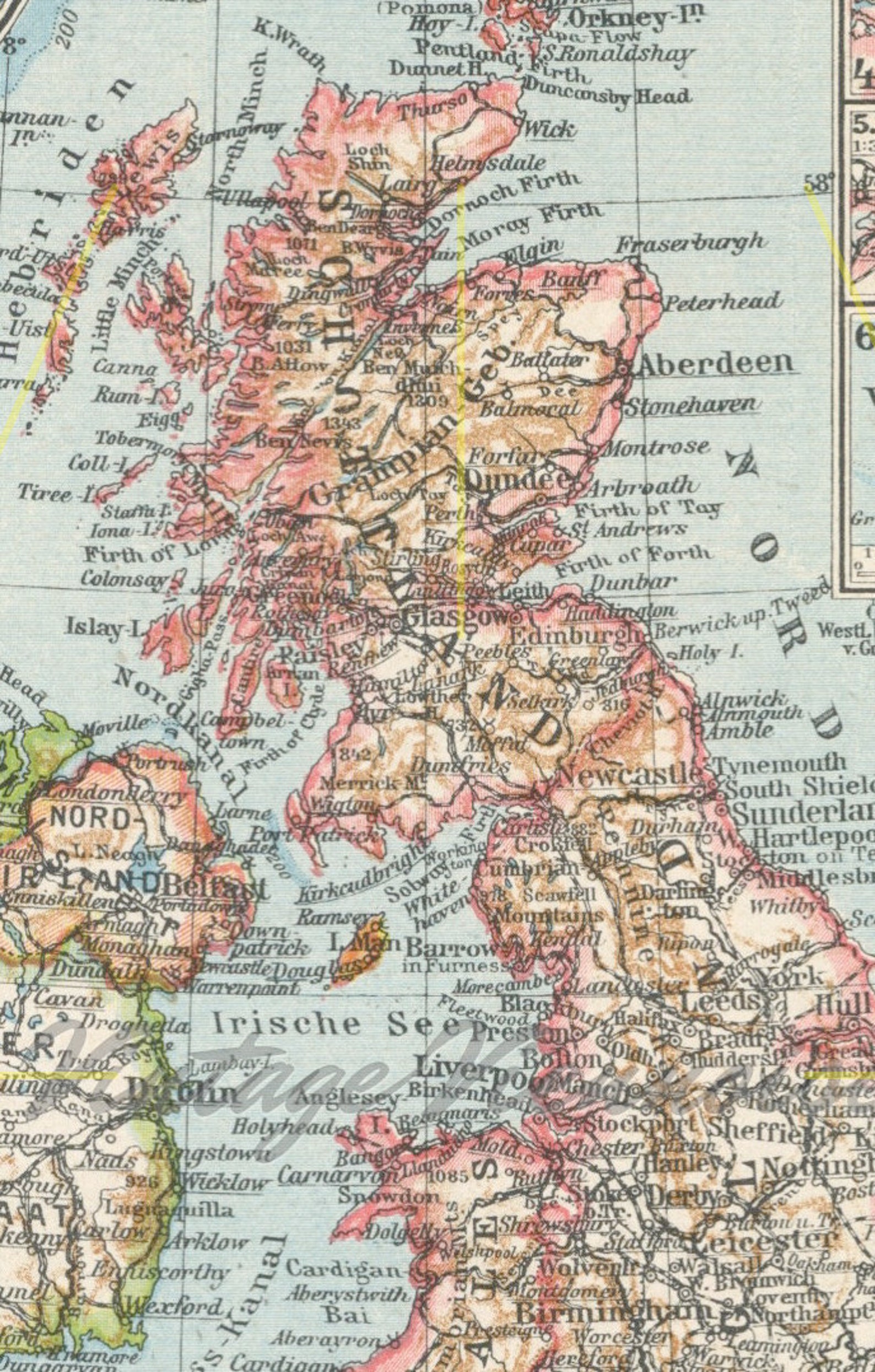 Vintage British Isles Map. Great Britain Map Print. United Kingdom Map ...